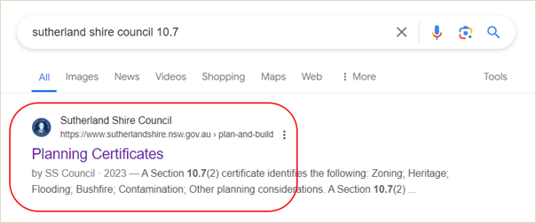 Planning Certificate